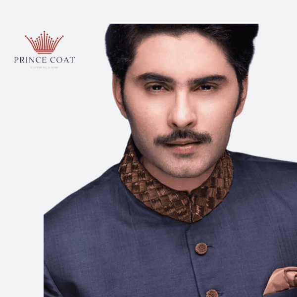 Navy Blue Fabric Pakistani Prince Coat For Men | Prince Coat