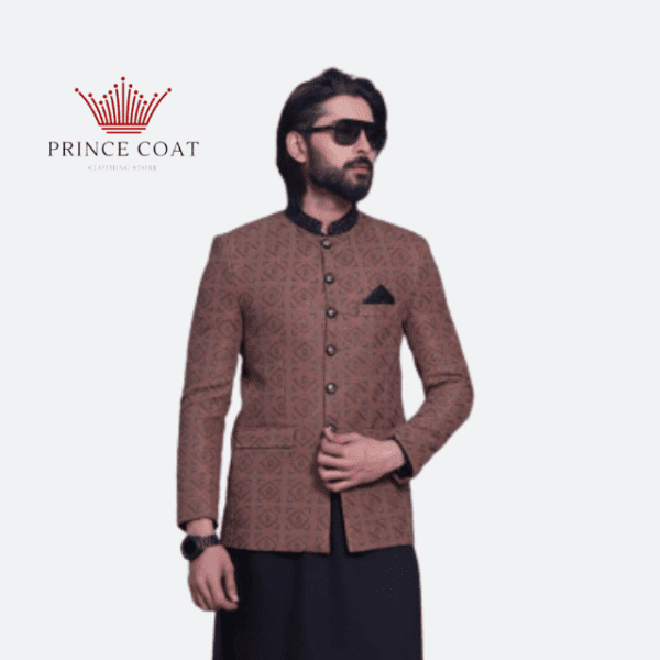 Brown Raw Silk Embroidered Fabric Pakistani Prince Coat For Men ...