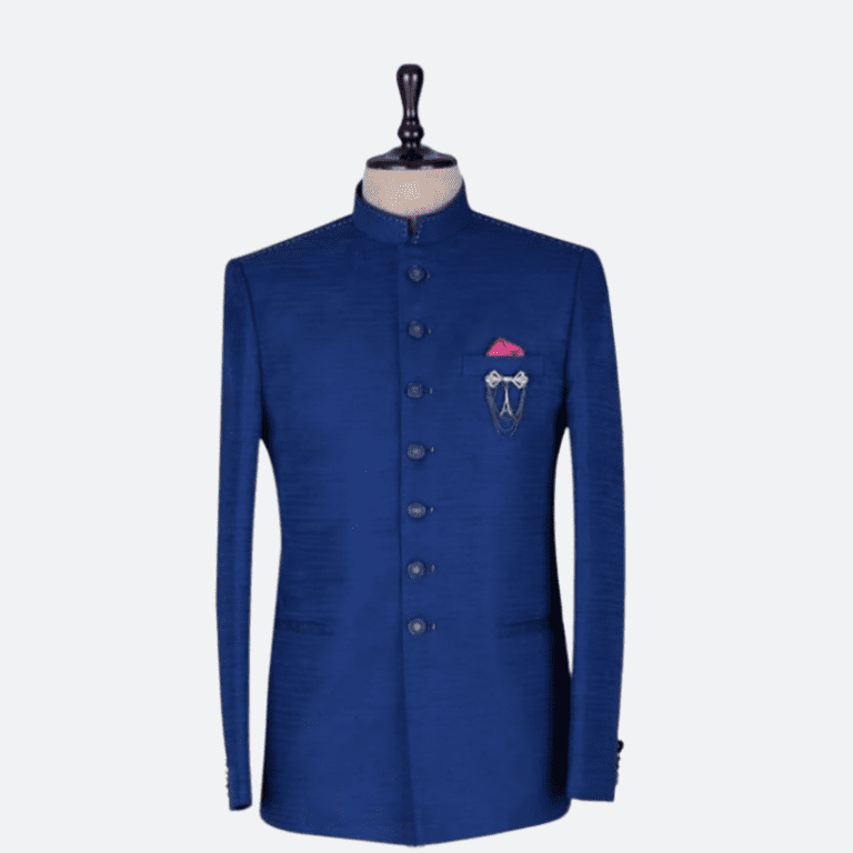 Royal Blue Raw Silk Fabric Pakistani Prince Coat For Men | Prince Coat