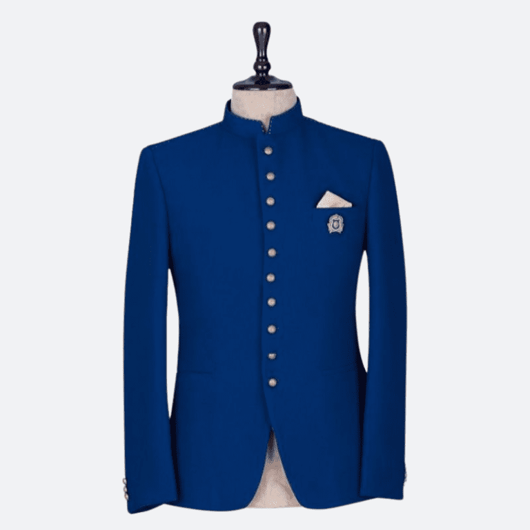 Navy Blue Raw Silk Fabric Pakistani Prince Coat For Men | Prince Coat