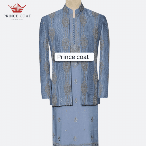 Sky Blue Pakistani Designer Wedding Prince Coat - Menswear | Prince Coat